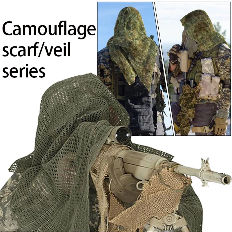 Outdoor Camouflage Netting Scarf Sniper Veil Camo Mesh Face Scarf Veil ...
