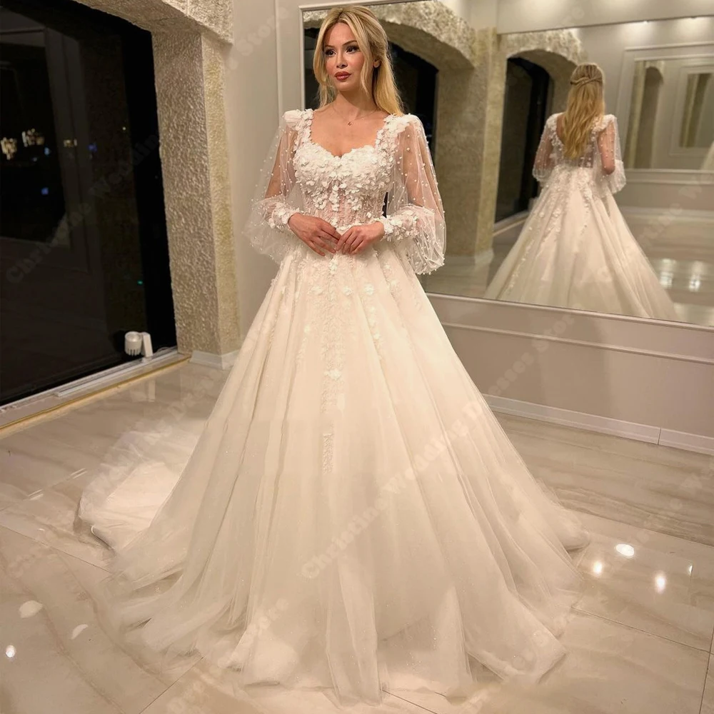 2025-Luxurious-A-Line-Tulle-Women-Bridal-Gowns-Long-Sleeves-Mopping ...