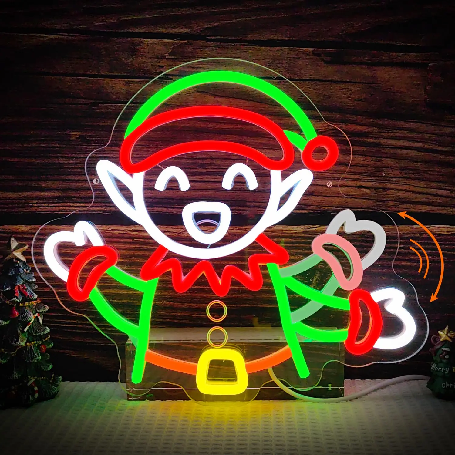 Elf Waving Christmas Neon Sign Flickering Dimmable LED Light Up Sign ...