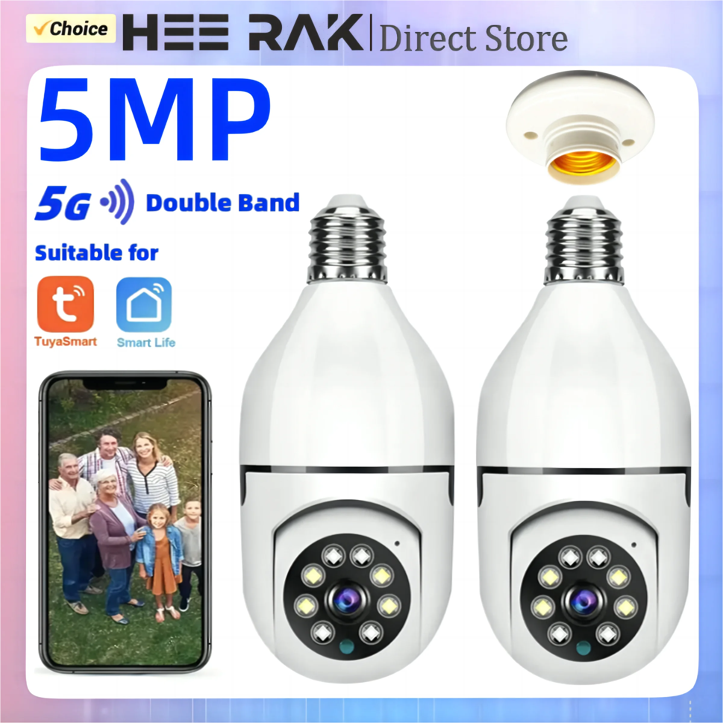 Tuya 3MP/5MP 5G Duel Band Bulb Camera WiFi Two Way Voice AI Human ...