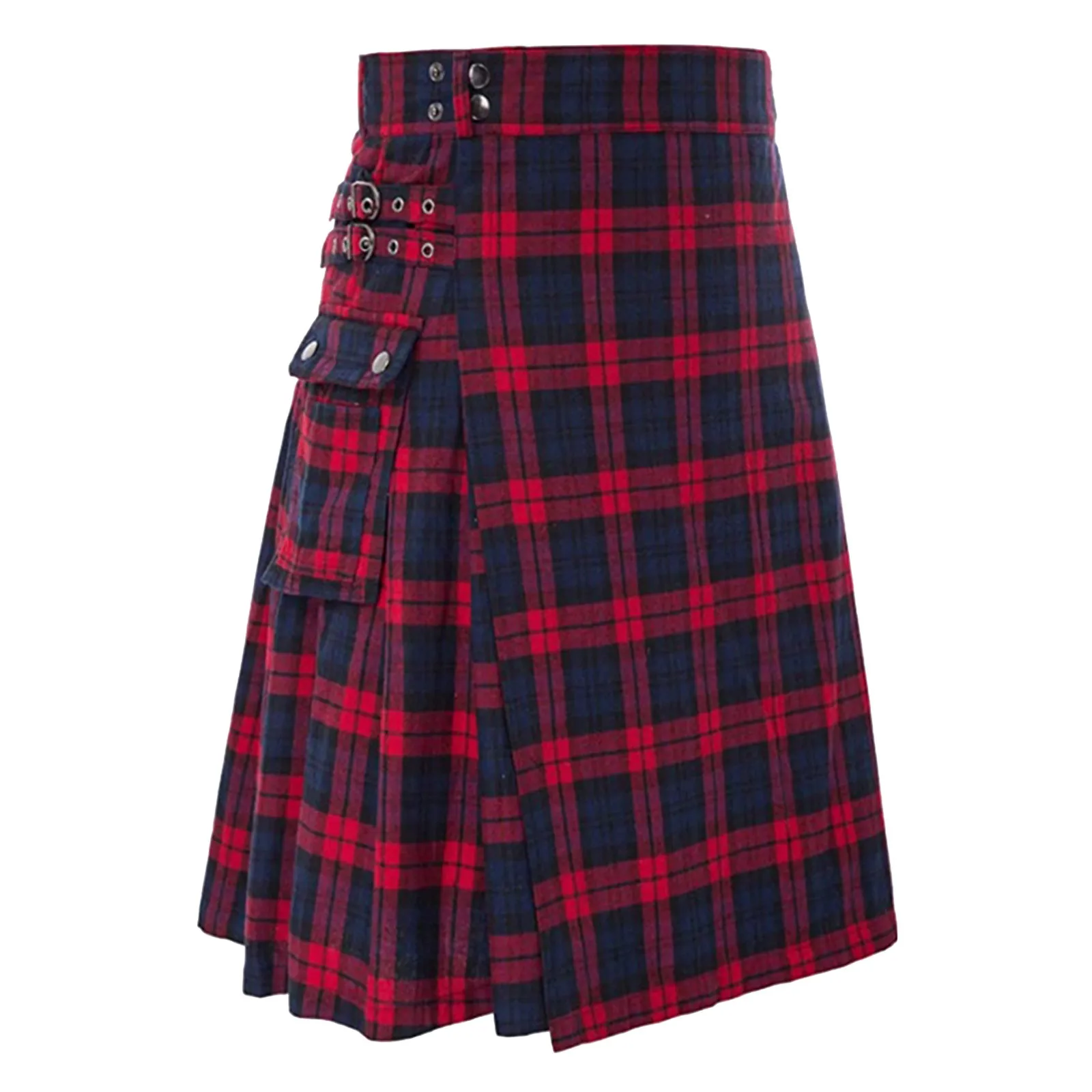 Men-Fashion-Scottish-Style-Plaid-Contrast-Color-Pocket-Pleated-Skirt ...
