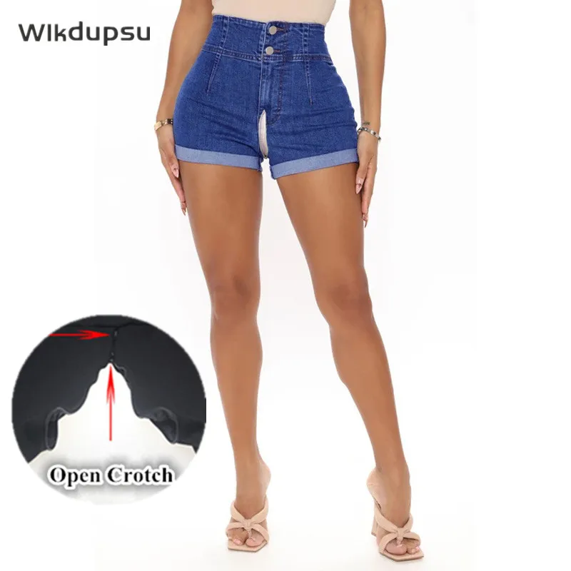 Spring-Summer-Blue-Women-Denim-Shorts-Sexy-Open-Crotch-Double-Zipper ...
