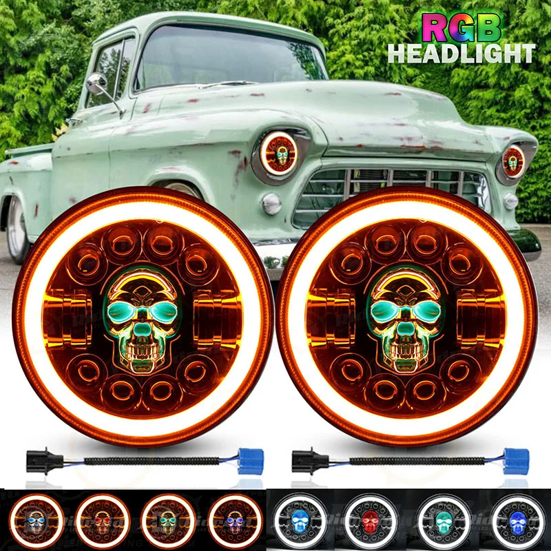 Faros-LED-RGB-de-7-pulgadas-Halo-Angel-Eyes-Chevrolet-C10-Camaro-pickup ...