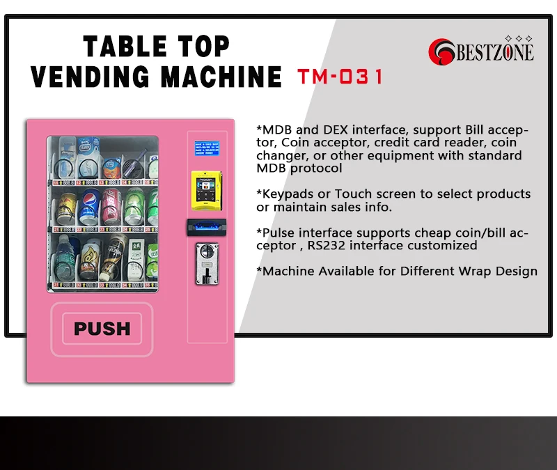 With coin and bill payment tabletop snack vending machine/food vending ...