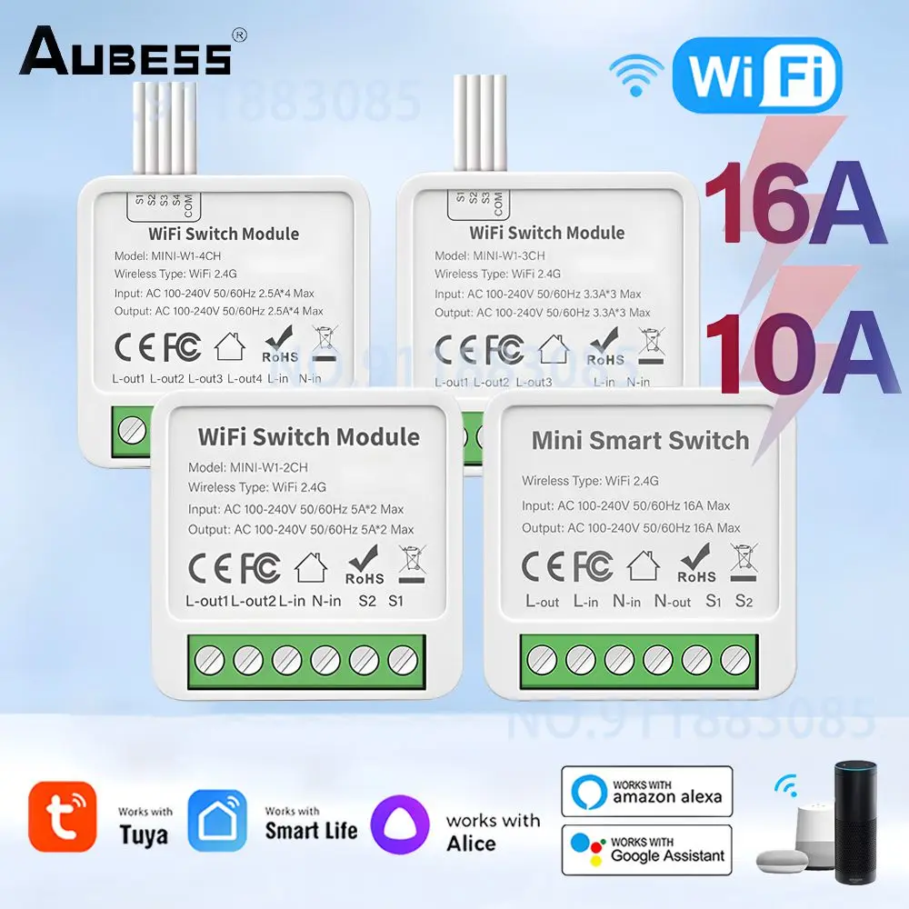 Aubess Tuya WiFi 1/2/3/4Gang Smart Switch Module Dual Way Control Smart ...