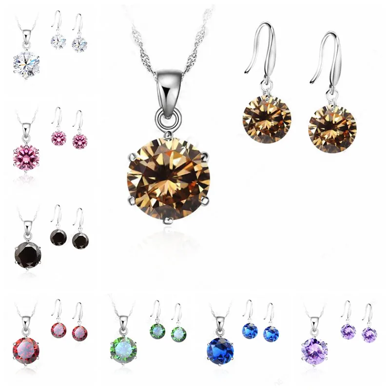 New Fashion Crystal Jewelry Set Cubic Zirconia CZ Pendant Necklace 925 ...