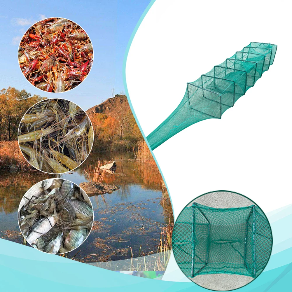 Portable-Fishing-Net-Lobster-Mesh-Cage-Foldable-Crab-Fish-Crayfish ...