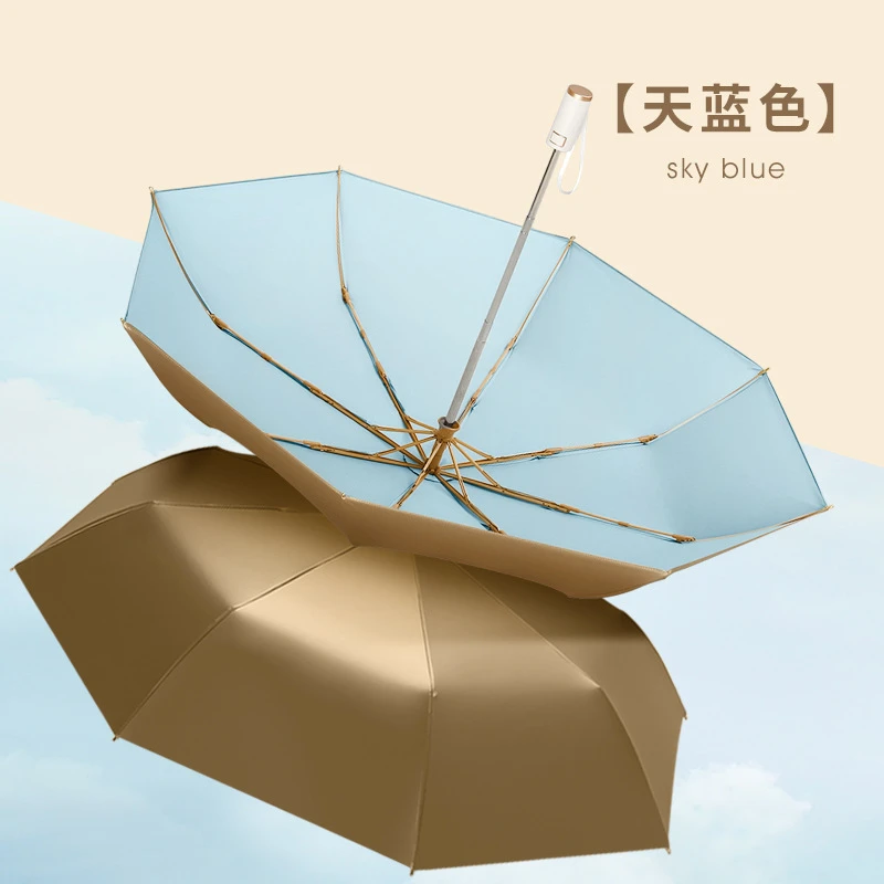 2022 High-end Automatic 3-folding Gold Coating Anti-uv Business Umbrella Rain Women Windproof ...