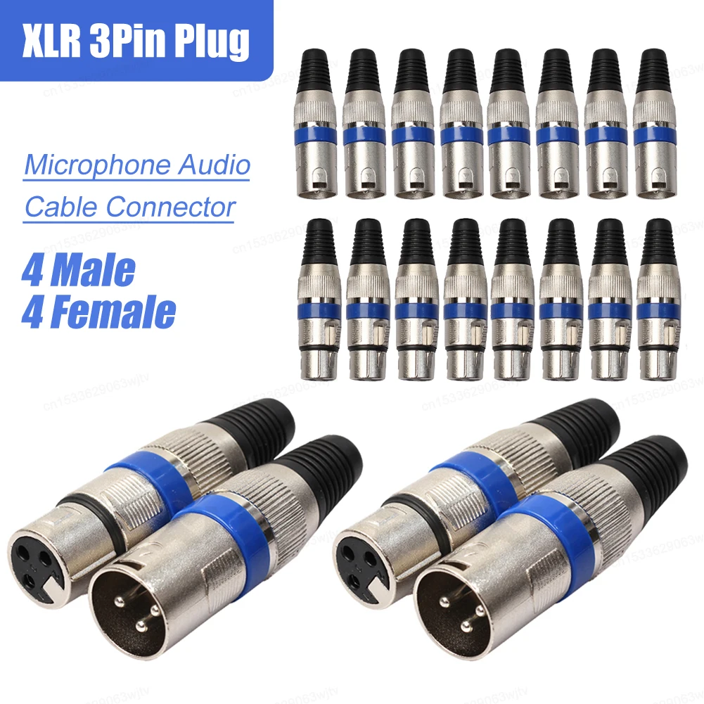 8pcs-XLR-Connector-3Pin-Audio-Microphone-MIC-XLR-Male-Plug-Female-Jack ...