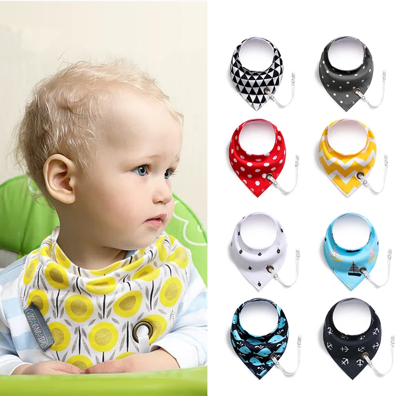 4pcs Newborn Cotton Soft Triangle Bandana Bibs With Pacifier Chain Baby ...