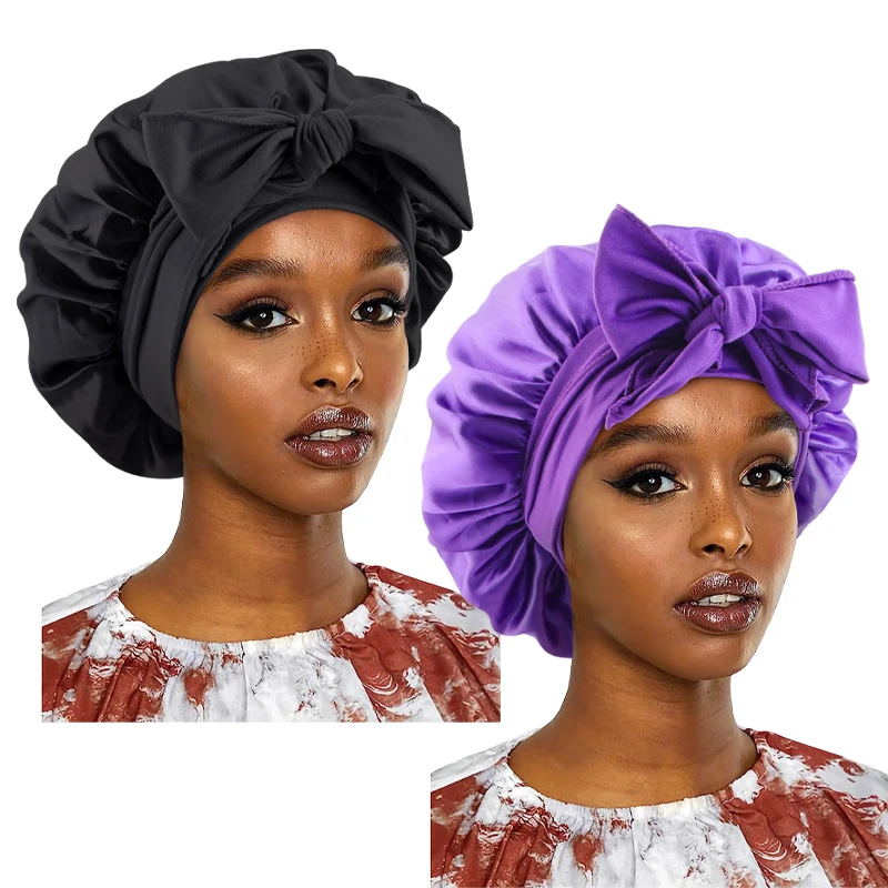 2PCS-LOT-Women-Satin-Bonnet-With-Edge-Wrap-Tie-Band-Silky-Bonnet-Hair ...