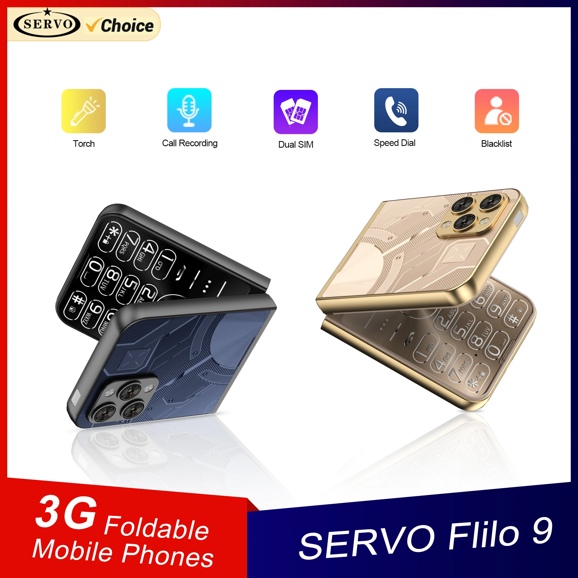 SERVO-Flilo9-Foldable-Phone-3G-Cellular-Network-2-6-Screen-Speed-Dial ...