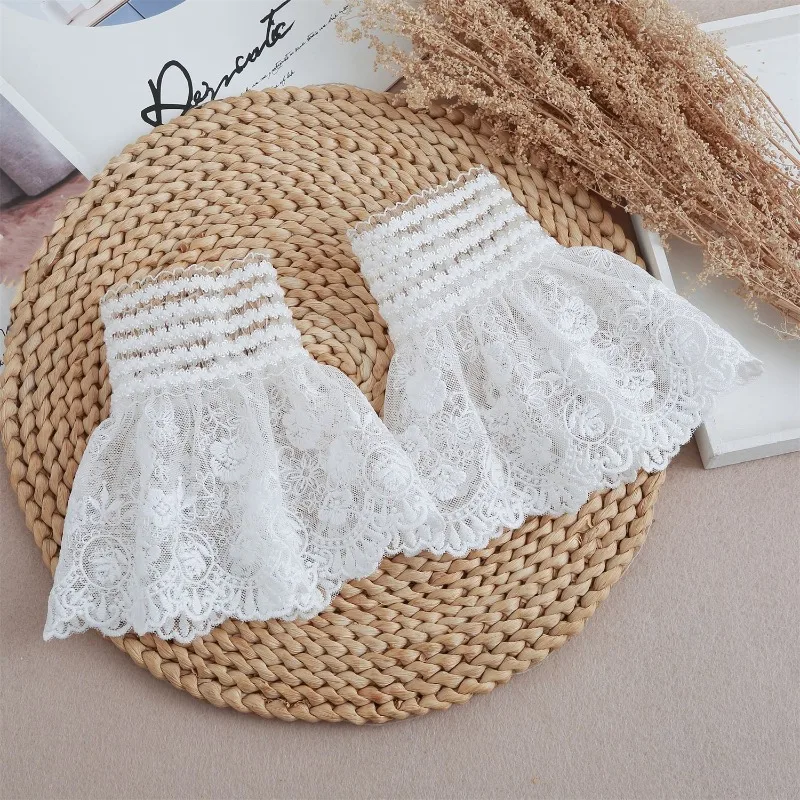 Lace Floral Ruffle False Sleeves Decorative Wrist Cuffs for Womens ...