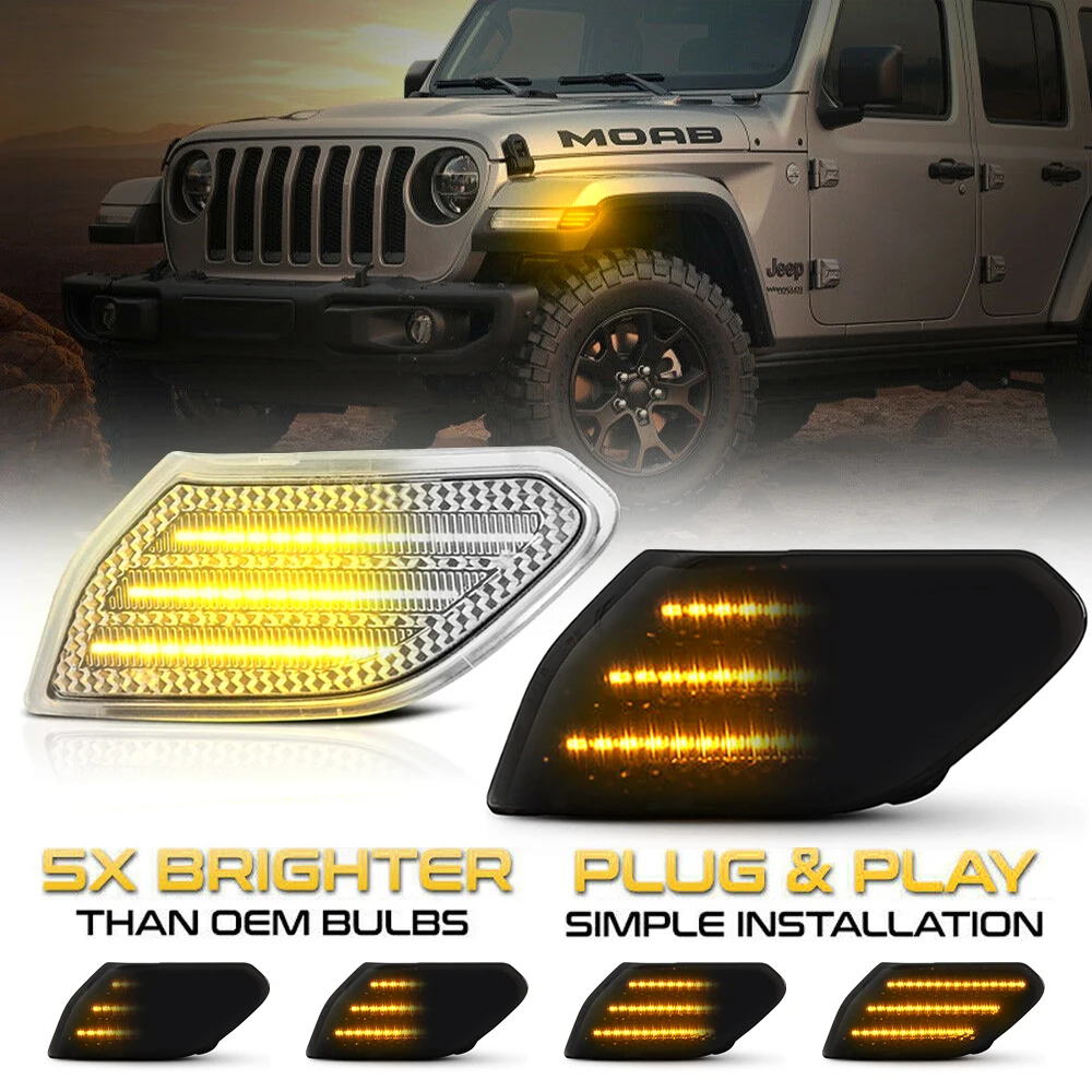 2Pcs-Amber-LED-Front-Bumper-Side-Marker-Turn-Signal-Sequential-Blinker ...