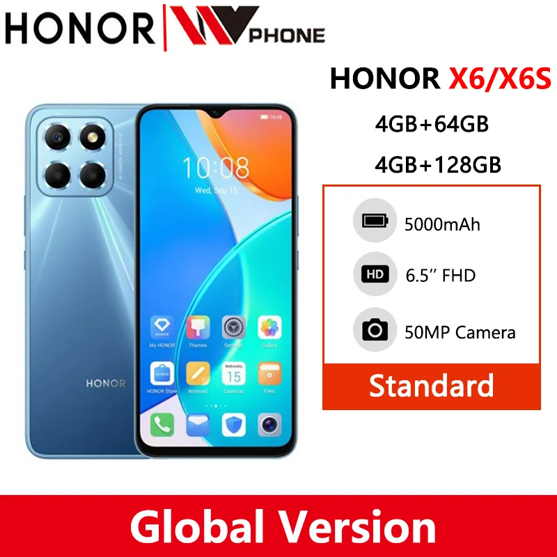 Honor X6 X6s 스마트폰 글로벌 버전, 6.5 인치 풀뷰 디스플레이, 50MP 트리플 5000mAh 카메라, 대형 확장형 ...