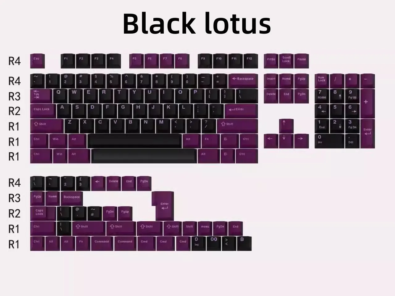 152-Keys-set-GMK-Jamon-8008-Black-Lotus-Keycaps-PBT-Double-Shot-Key ...
