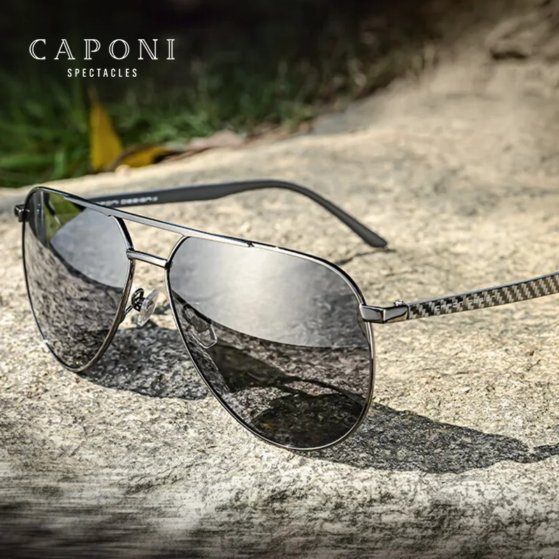 CAPONI Pilot Polarized Men Sunglass Outdoor Driving Photochromic Carbon ...