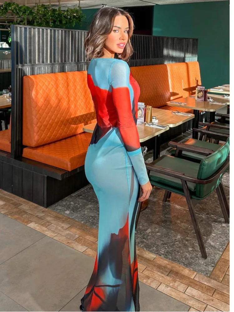 Articat-Sexy-Mesh-Print-Sheer-High-Slit-Women-s-Dress-Sheer-Slim-Long ...