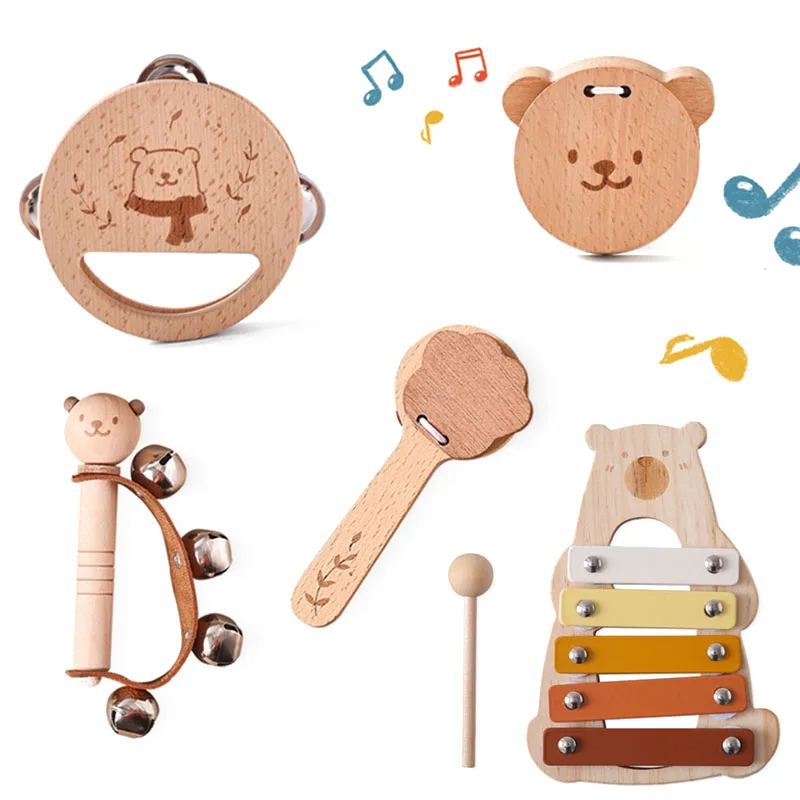Newborn Wooden Musical Instruments Toys Wooden Bear Percussion ...