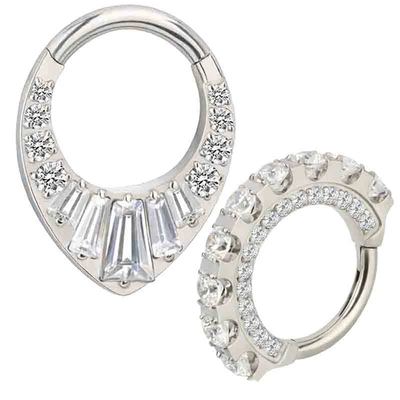 G23 Titanium EAR PIERC Fan-shaped and side zircon Ring Hoop Nose Rings ...