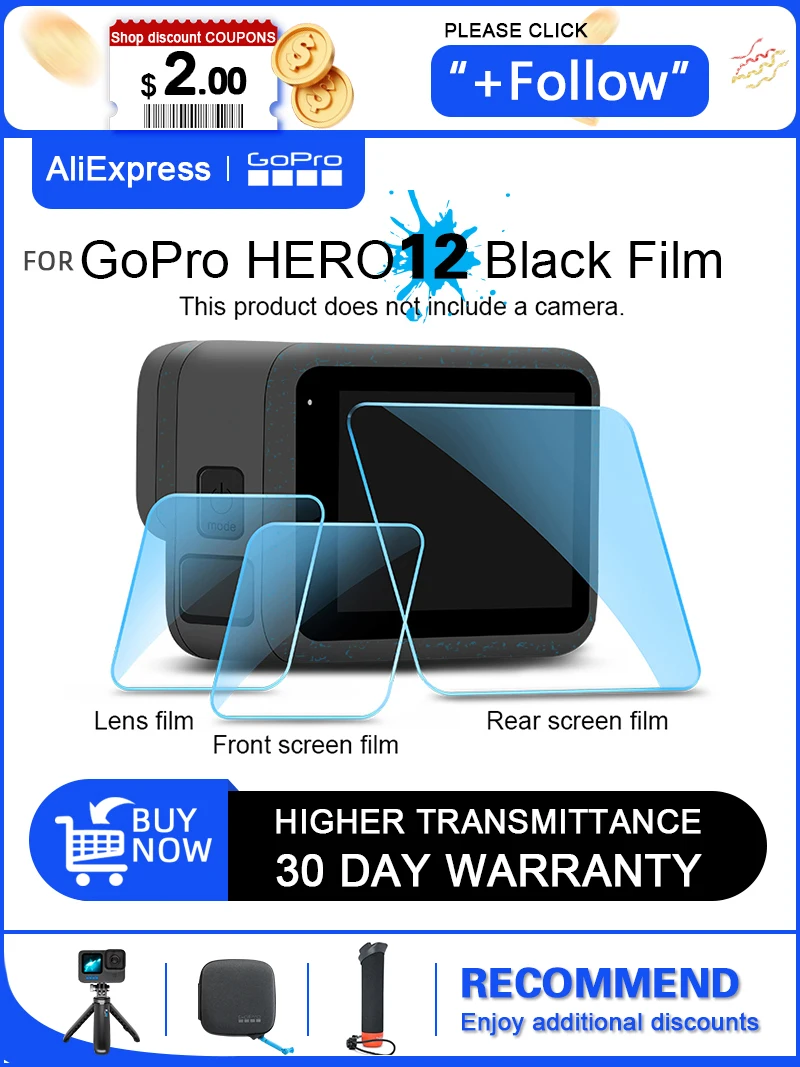 GoPro-Her-i-12-Preto-Vidro-Temperado-Filme-Protetor-de-Tela-A-o-C-mera ...