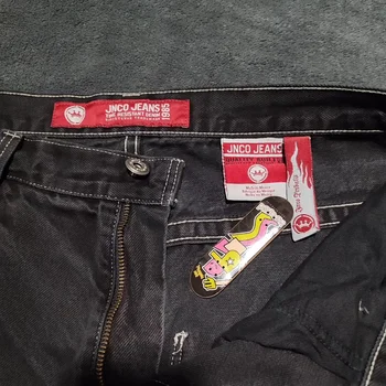 Y2K JNCO Jeans Hip Hop Retro Pattern Embroidery Loose Jeans Black Pants ...