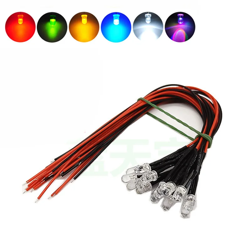 10pcs/lot DC 12V LED Diodes 20cm Pre Wired 5mm LED Light Lamp Bulb ...