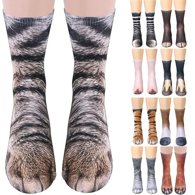 Unisex Adult 3D Print Animal Paw Socks Creative Funny Cat Dog Dinosaur ...