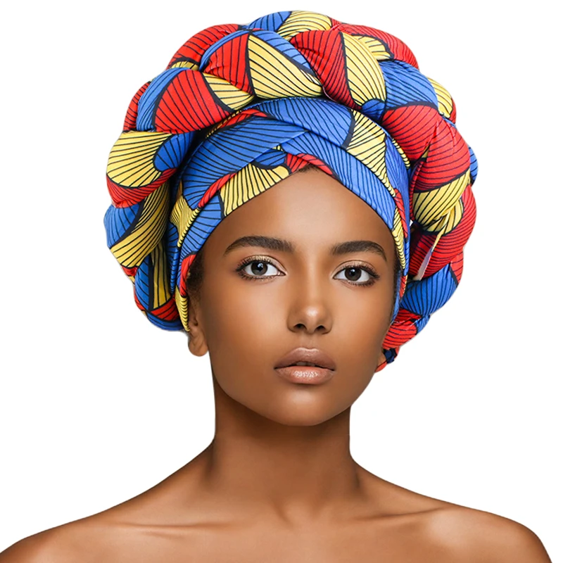 New-Elastic-African-Print-Twisted-Braid-Turban-Hat-Lightweight-Bonnet ...