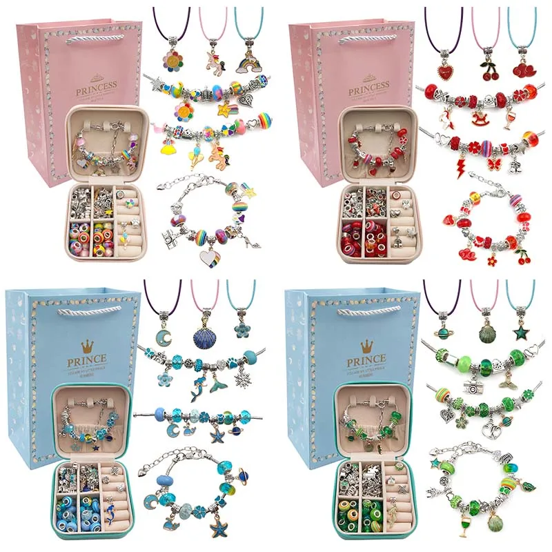 66pcs-Charms-Bracelet-Making-Kit-Jewelry-Beads-Pendants-Snake-Chain ...