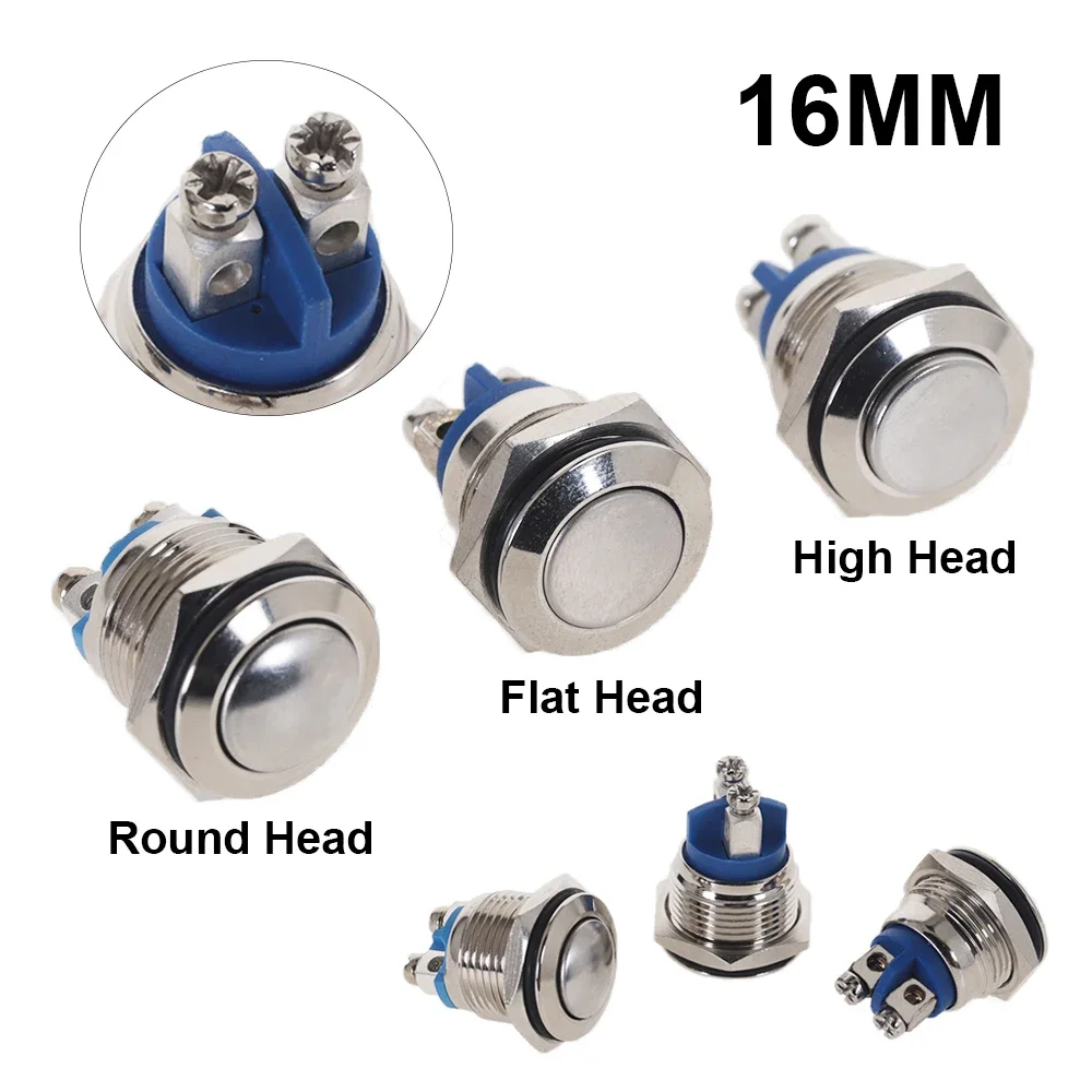 5Pcs-16mm-Waterproof-Momentary-Reset-1NO-Metal-Push-Button-Switch-Screw ...