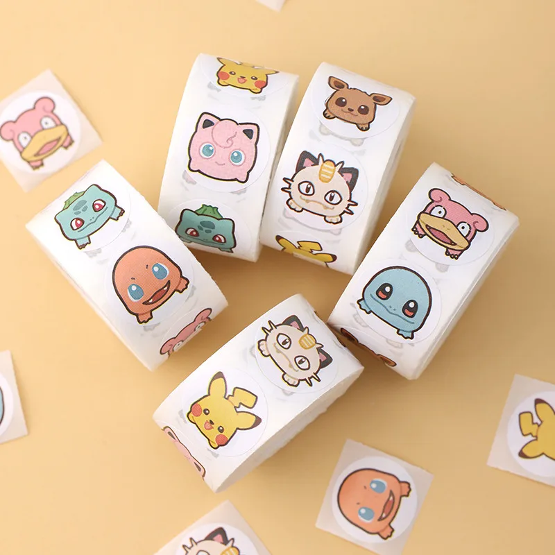 500pcs Roll Cartoon Pokemon Stickers Kawaii Anime Round Seal Diy Laptop ...