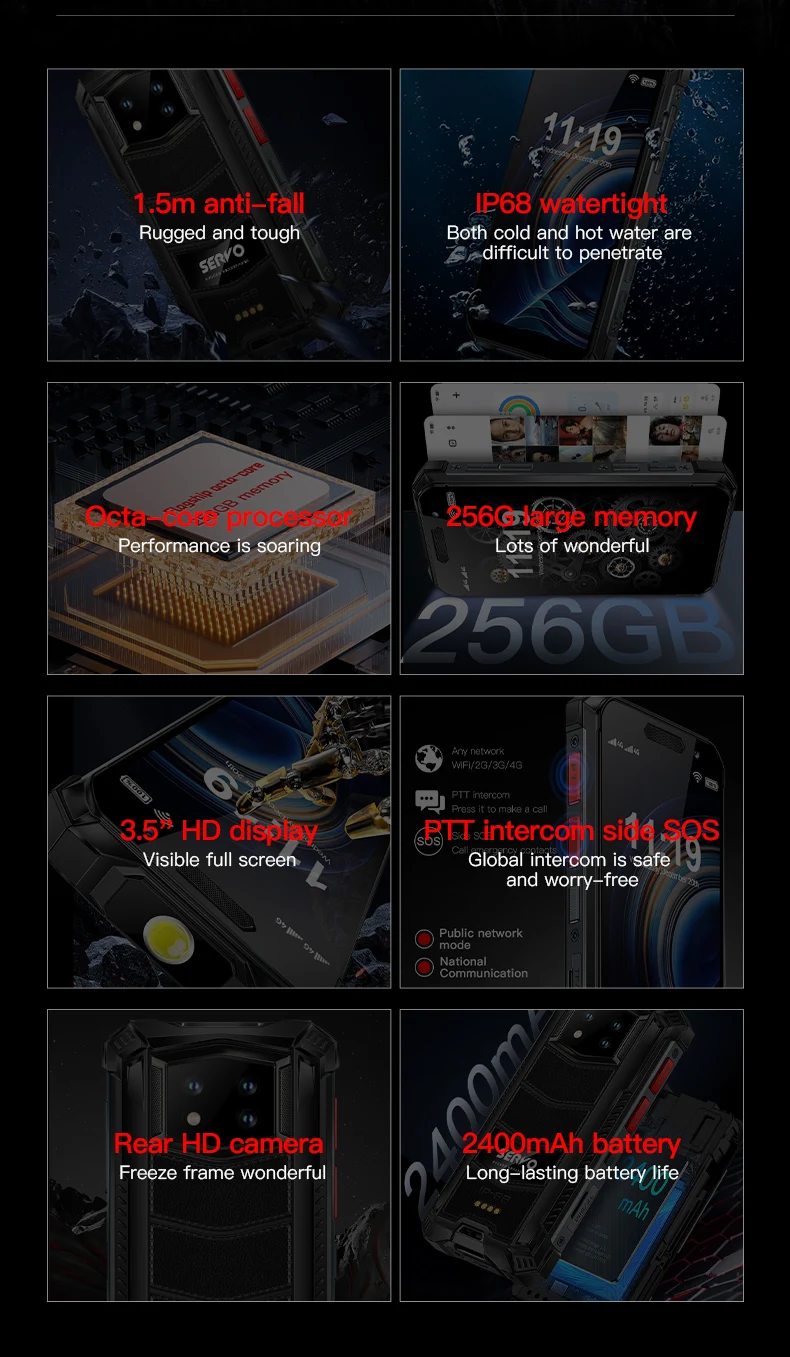 Free Gift! SERVO KING7000 IP68 Rugged 4G Small Smartphone 3.5-inch ...