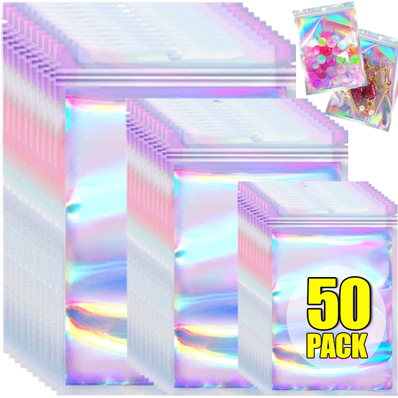 10-50PCS-Resealable-Laser-Bags-Small-Business-Packaging-Bag-Holographic ...