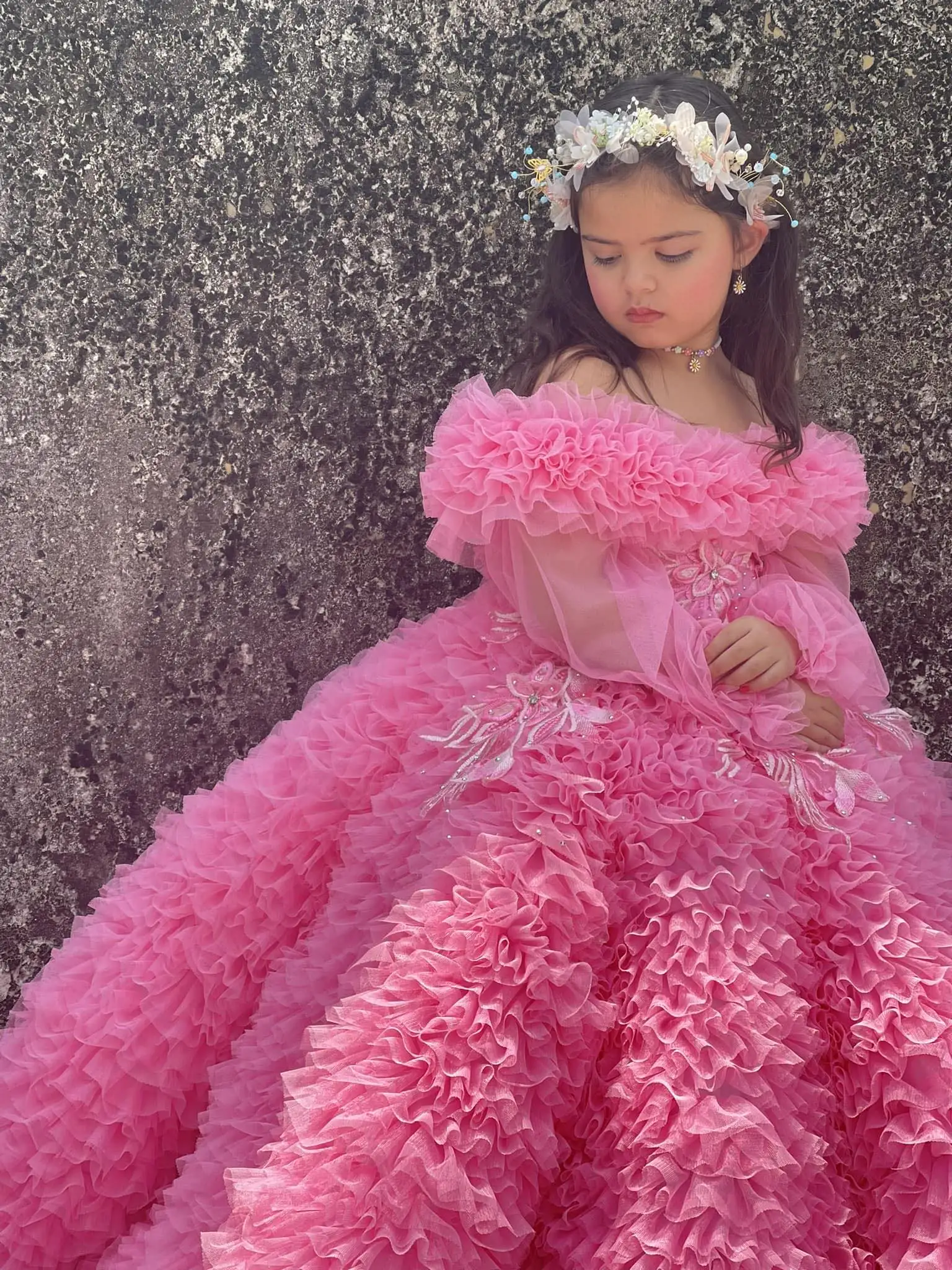 Luxury Pink Flower Girl Dress Wedding Party Customized Appliqued Extra ...