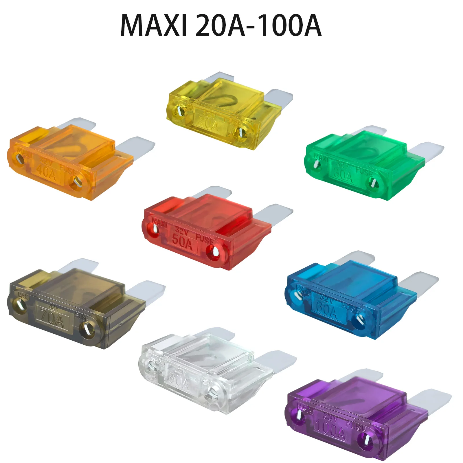 Heavy Duty Zinc 32V MAXI Blade Fuses 20A-100A 10Pcs Assortment Kit for ...