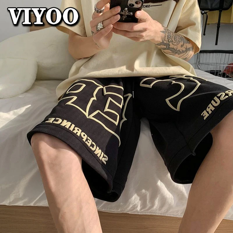 남성용 Y2k 프린트 비치 반바지 농구 하이 스트리트 스트레이트 바지 남성 스트리트웨어 로파 옴브레 스웨트 팬츠 여름
