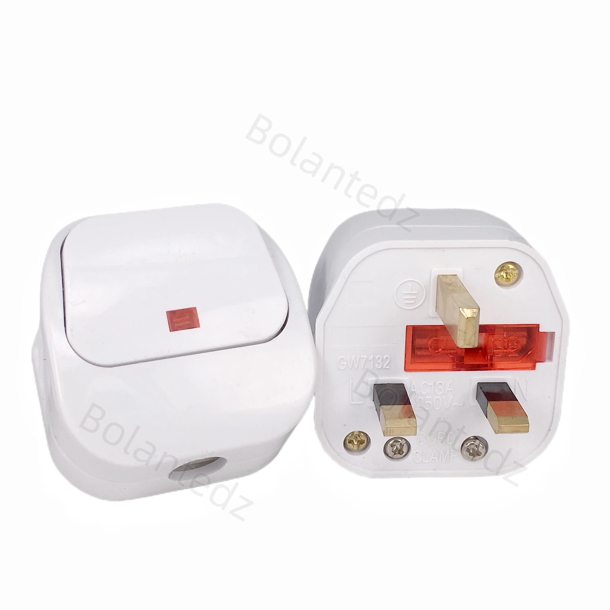 UK Plug Fuse Socket 3 Pins AC Electrical Power Male Plug Switch Wire ...