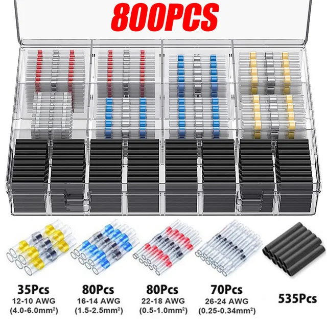 Conectores de alambre de sellado de soldadura de 100/800 piezas, Kit de conectores de soldadura ...