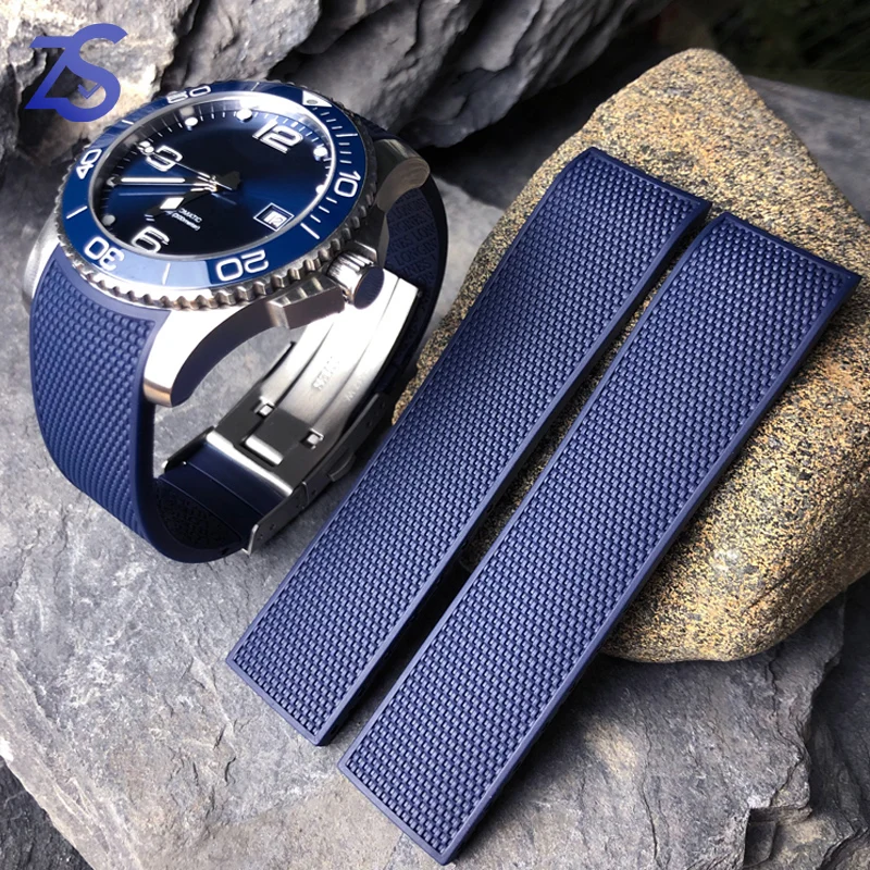 21mm-Curved-end-Rubber-Watch-Strap-Watchband-For-Longines-Conquest ...