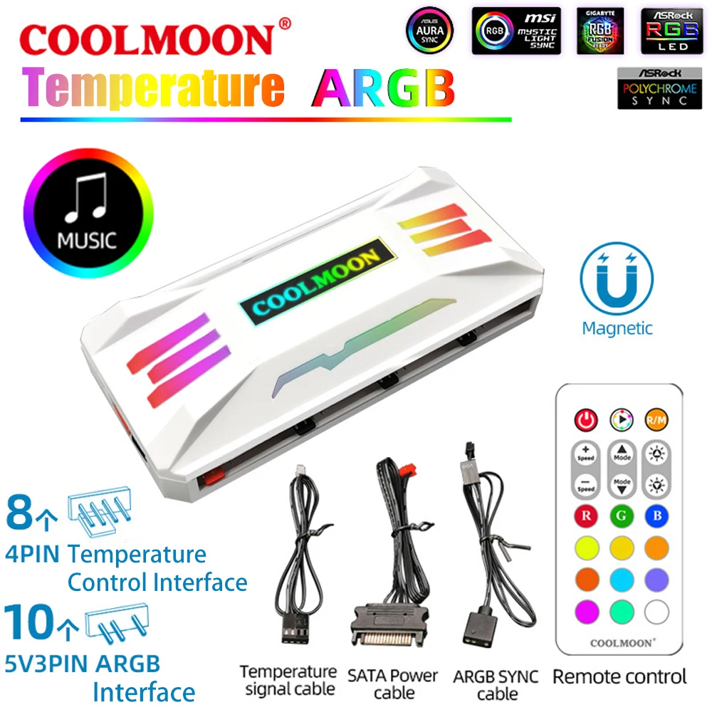 COOLMOON ARGB Controller 4 Pin PWM 5V 3 Pin Aura Sync Cooling Fan Smart ...