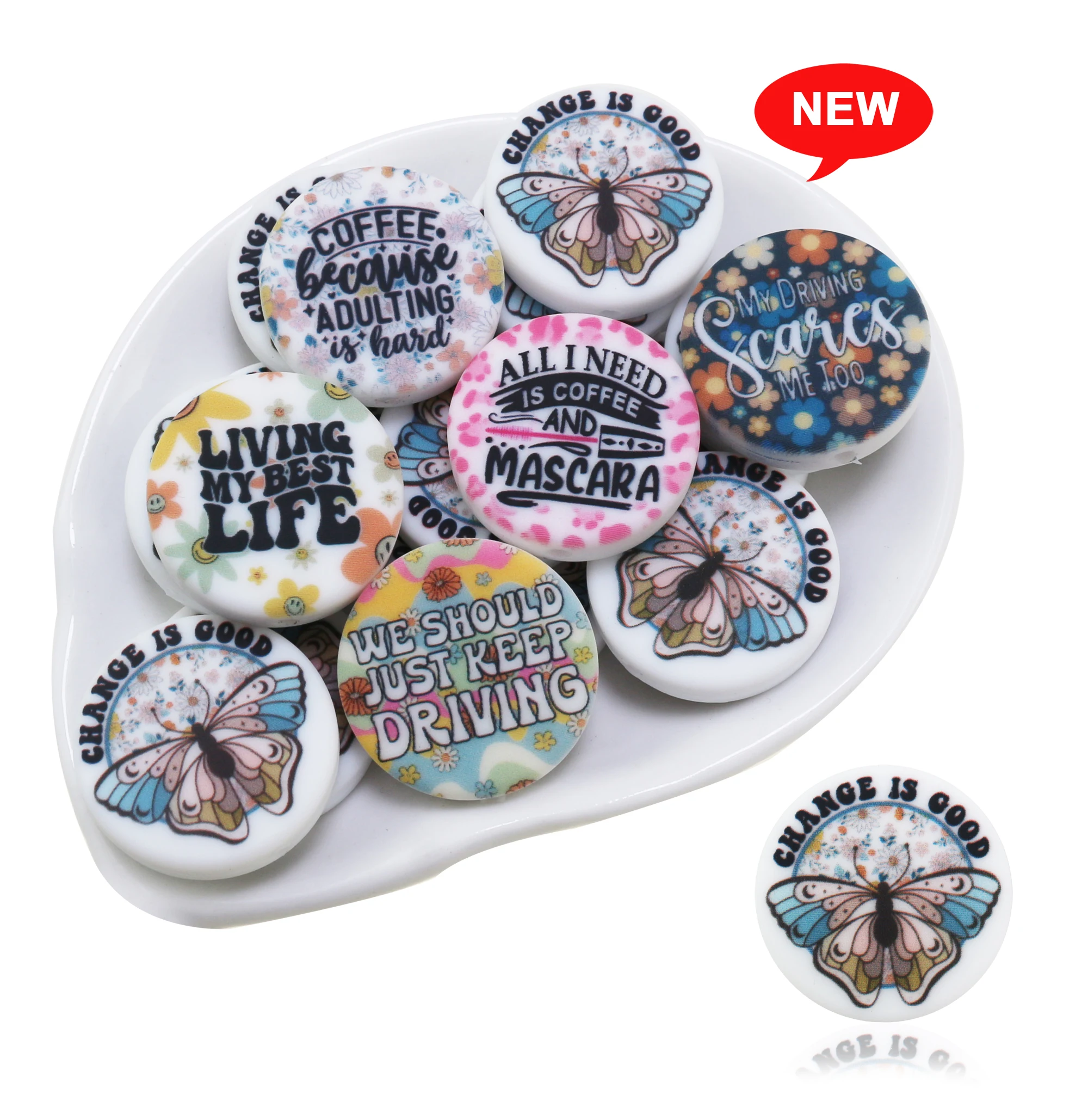 10Pcs New! Custom Design Printing Silicone Focal Beads Rectangle Square ...