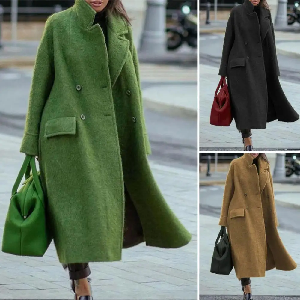 Women-Overcoat-Solid-Color-Thickened-Double-Breasted-Outwear-Autumn ...
