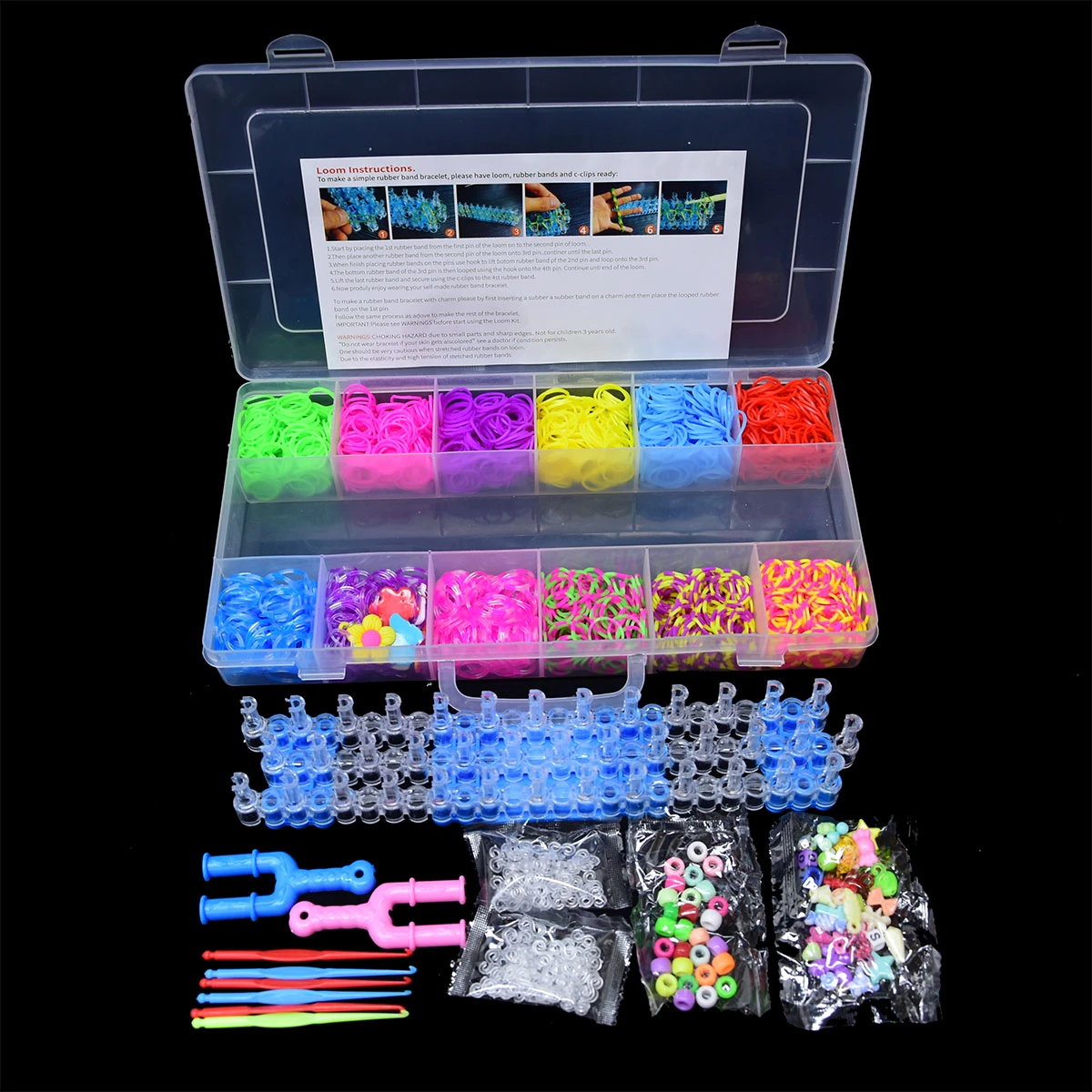 Rubber Loom Band Weaving Set Rainbow Elastic Band Braided Bracelet ...