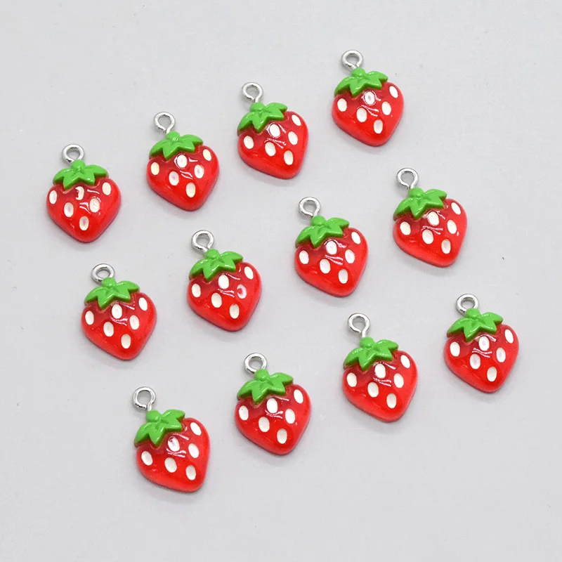 20pcs Bulk Mini Red Strawberries Resin Charms Cute Sweet Fruit Pendant ...
