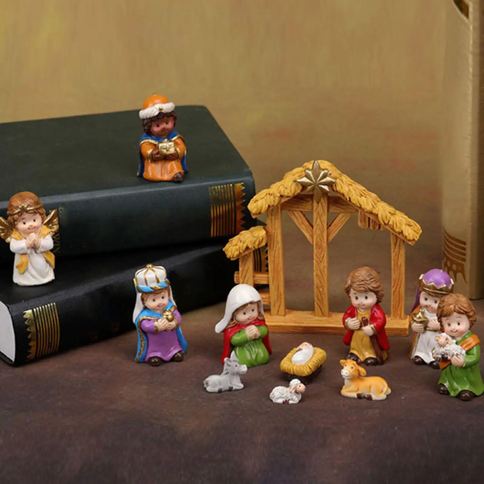 12Pcs Nativity Set Tabletop Craft Decor Holy Family Creative Manger Set ...