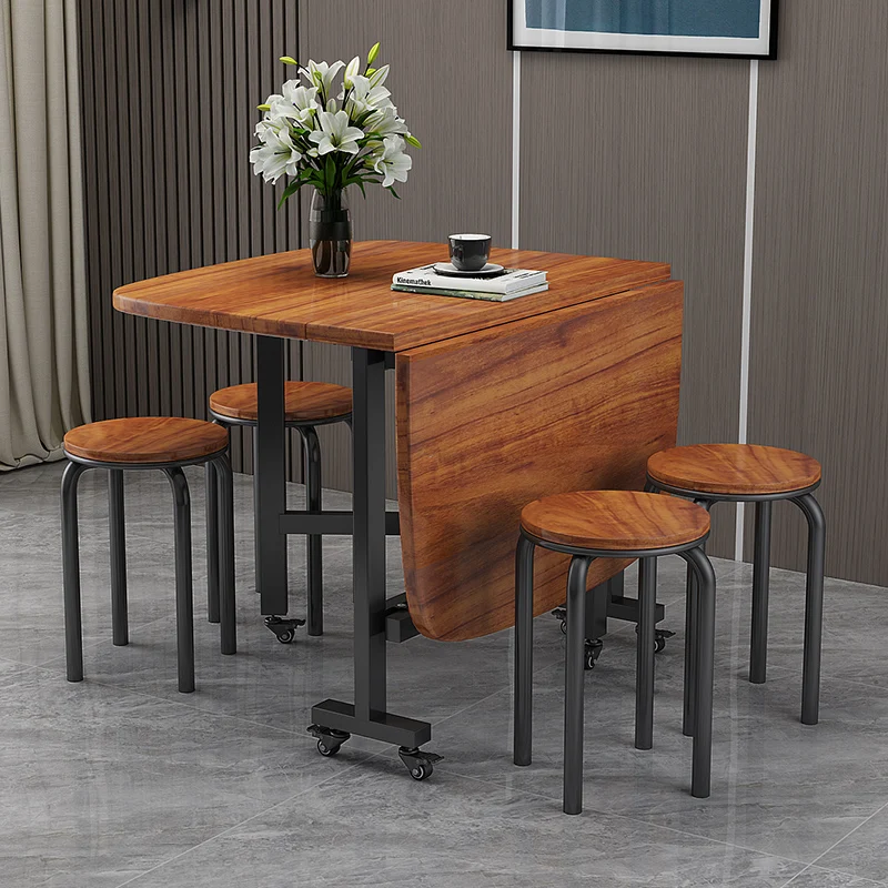 Foldable Extendable Dining Table Legs Metal Black Wheel Portable ...