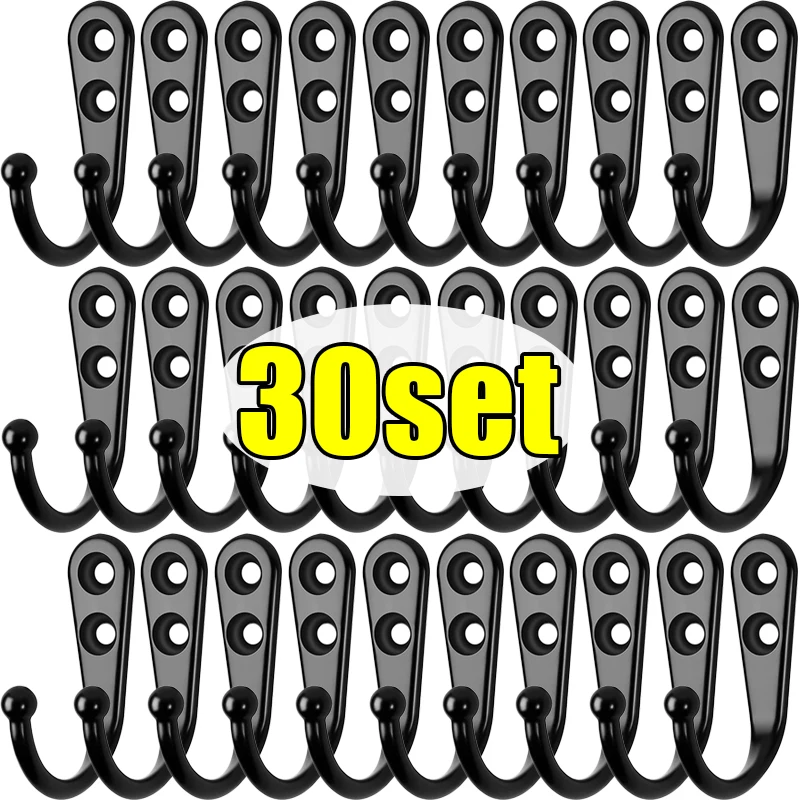 1-30set-Double-holes-Zinc-Alloy-Hooks-with-Screws-Wall-Mounted-Metal ...
