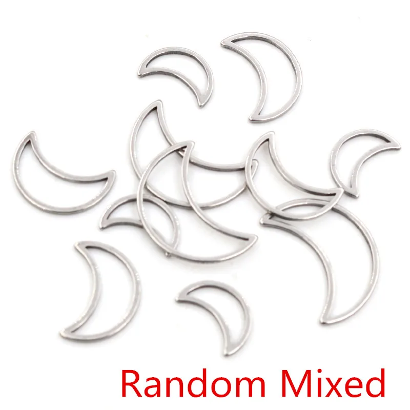 20pcs 3 Size Moon Charm Gold Stainless Steel Pendant Open Bezels Hollow ...