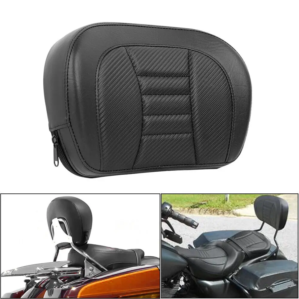 Motorcycle-Black-Rear-Passenger-Sissy-Bar-Backrest-Pad-With-Bracket-For ...